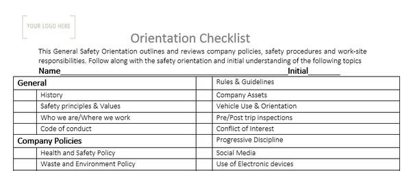 Orientation Checklist – Stallion Safety, Training & Swag