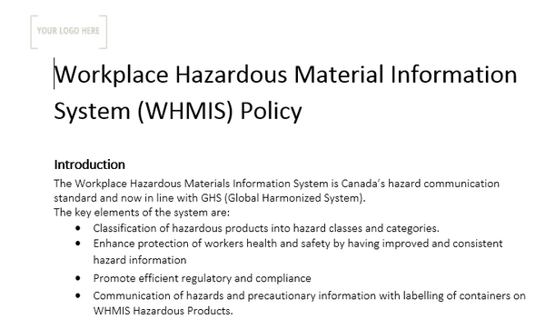 Workplace Hazardous Material Information System Policy (WHMIS) – Stallion Safety, Training & Swag