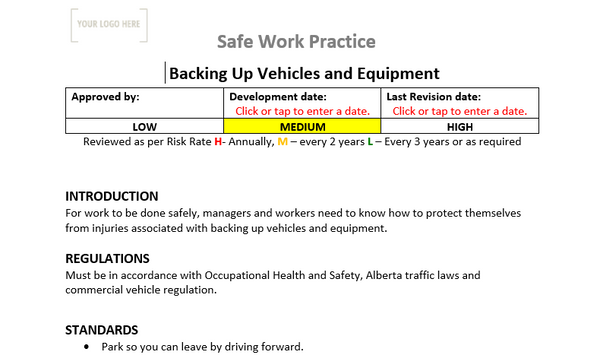 Backing up Vehicles and Equipment Safe Work Practice – Stallion Safety ...