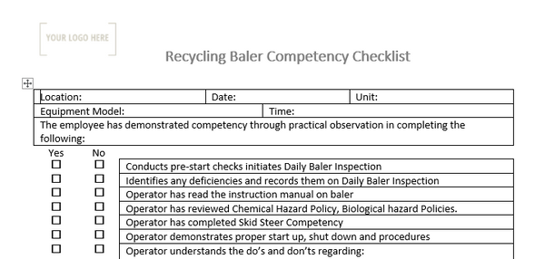 Baler Operation Competency Checklist – Stallion Safety, Training