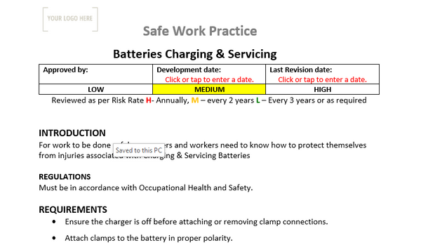 Batteries Charging and Servicing Safe Work Practice – Stallion Safety ...