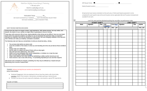 Distracted Driving Toolbox Meeting – Stallion Safety, Training & Swag