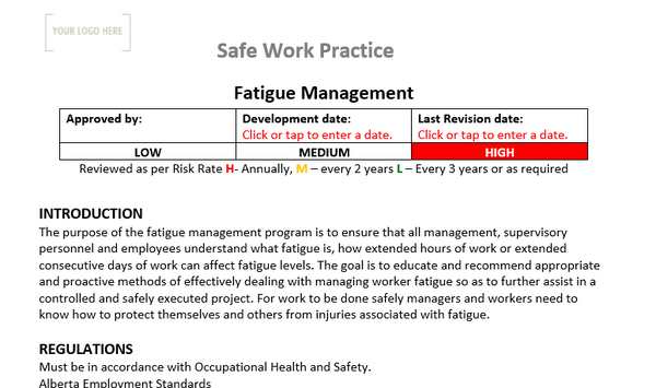 Fatigue Management Safe Work Practice – Stallion Safety, Training & Swag