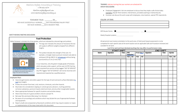 Foot Protection Toolbox Meeting – Stallion Safety, Training & Swag