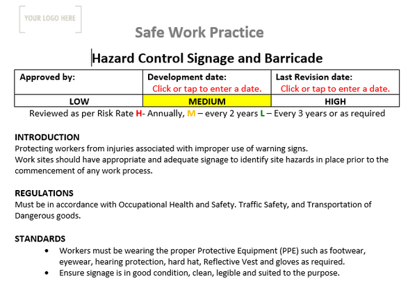 Hazard Control Signage & Barricades Safe Work Practice – Stallion ...