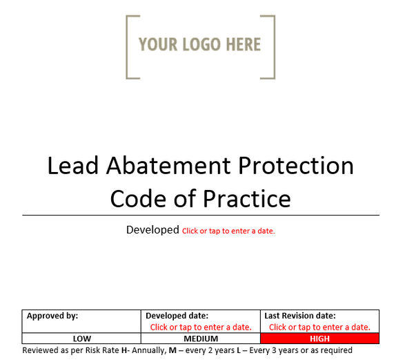 Lead Abatement Protection Code of Practice – Stallion Safety, Training ...