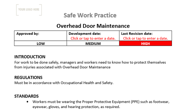 Overhead Door Maintenance & Repair Safe Work Practice – Stallion Safety ...