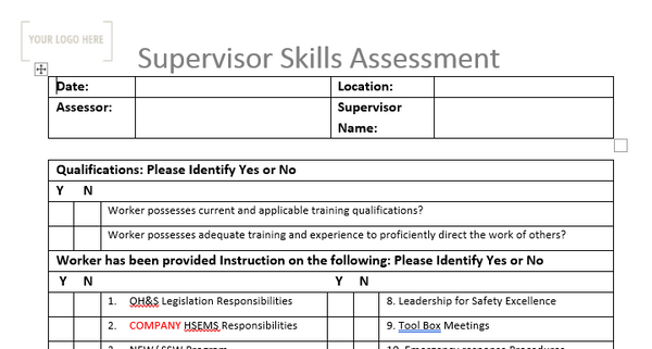 Supervisor Skills Assessment – Stallion Safety, Training & Swag