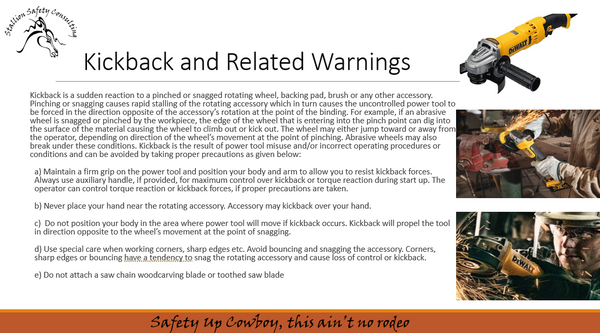 Grinder Kickback Safety Alert – Stallion Safety, Training & Swag